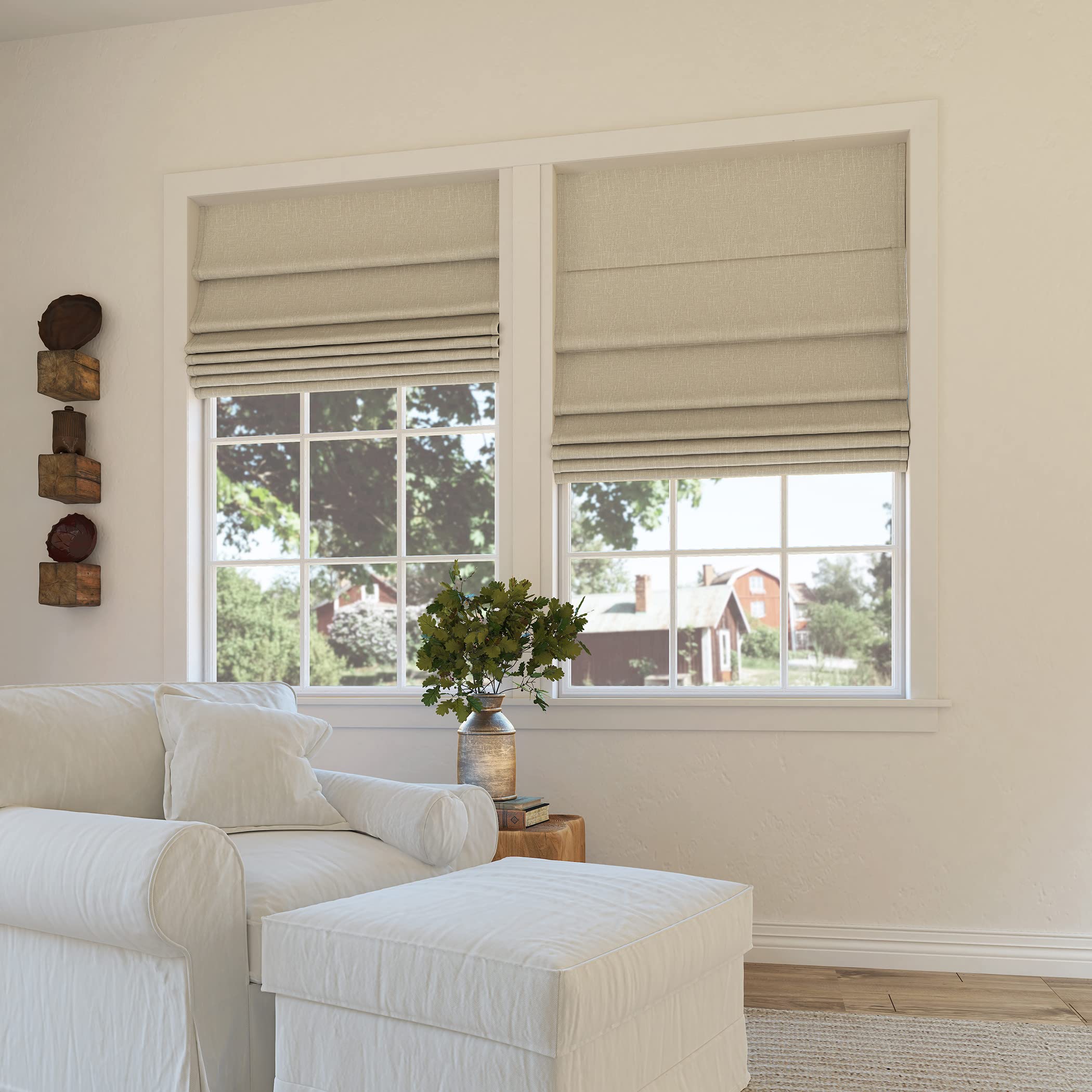 Sun Zero Preble Textured Total Blackout Cordless Roman Shade, 35" x 64", Beige