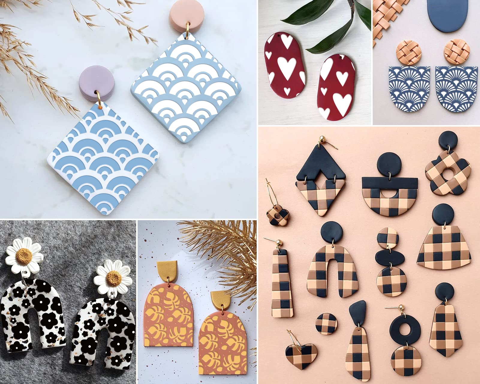 BABORUI 10Pcs Clay Texture Sheets for Polymer Clay, Reusable Clay Stamps Stencils with 2Pcs Scraper, Polymer Clay Tools Embossing Stamp Mats for Printing on Clay Earring Jewelry