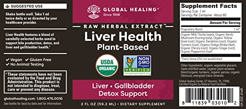 Global Healing Liver Health - Natural Vegan Liquid Drops Supplement Supports Liver and Gallbladder Detox & Function - Raw Herbal Extract for Best Absorption and Clean Cleanse - 2 Fl Oz Tincture