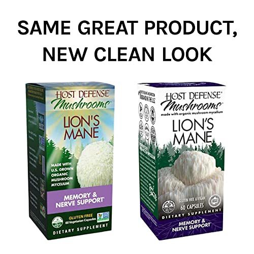 Host Defense, Lion's Mane Capsules, Promotes Mental Clarity, Focus and Memory, Mushroom Supplement, 60 Count
