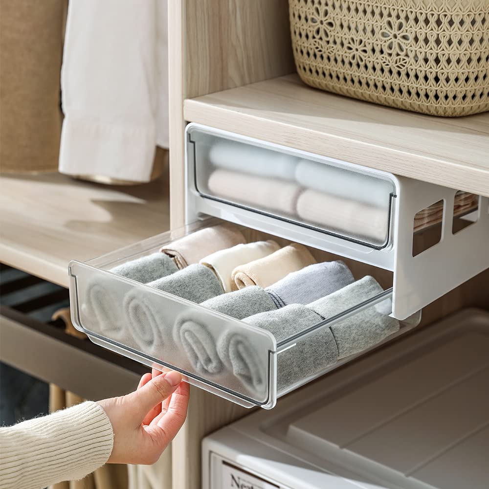 submatches Under Desk Drawer Organizer Slide Out, Hidden Self- adhesive Under Desk Storage Drawer with 2 Layers, Add a Drawer Under Table Storage Pencil Drawer for Office/Classroom/Home, White