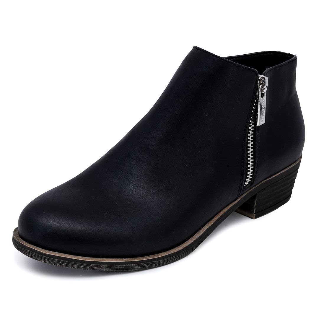Nautica Women's Ankle Boots - Chic Vegan Leather Booties with Zipper | Low Heel, Versatile Style for Winter Fashion, Dress, or Casual Wear-Alara-Black Size-7.5