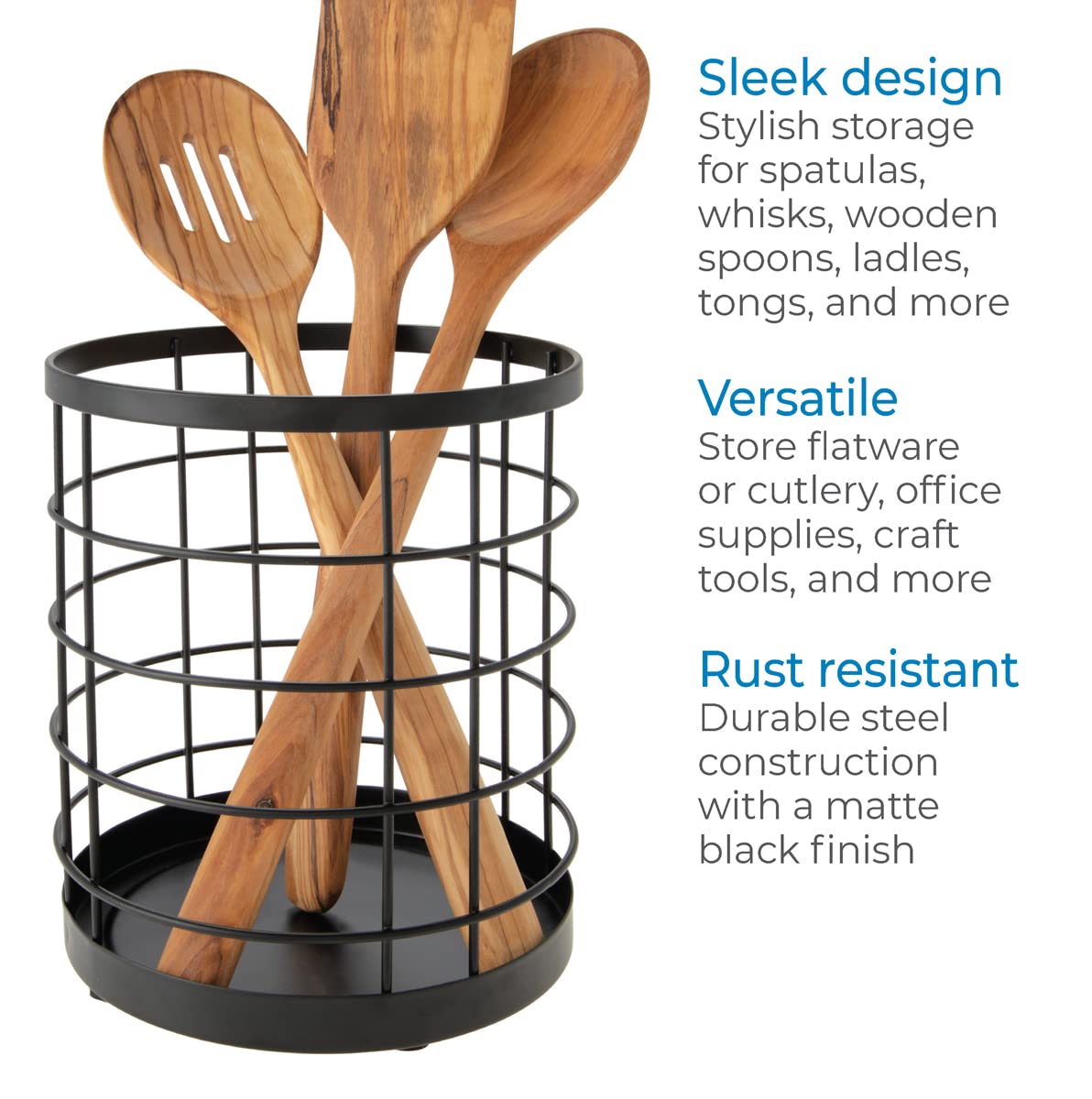 iDesign Wire Utensil Holder for Kitchen Counter, The Austin Collection - 6" x 6" x 7", Matte Black