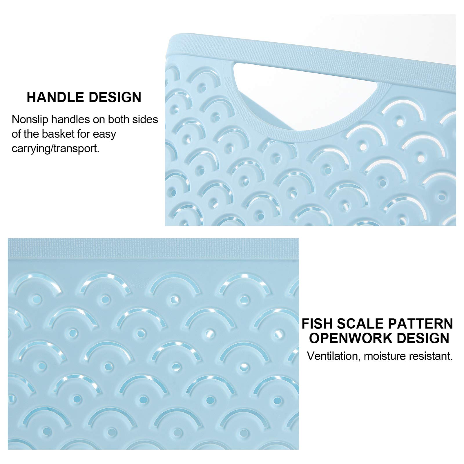 STARVAST 5 Pack Plastic Storage Baskets, Portable Blue Fish Scale Pattern Hollow Desktop Storage Bin Box with Handle for Kitchen, Bathroom, Kids Room or Nursery Storage β 9.4 x 7.1 x 4.1 inches