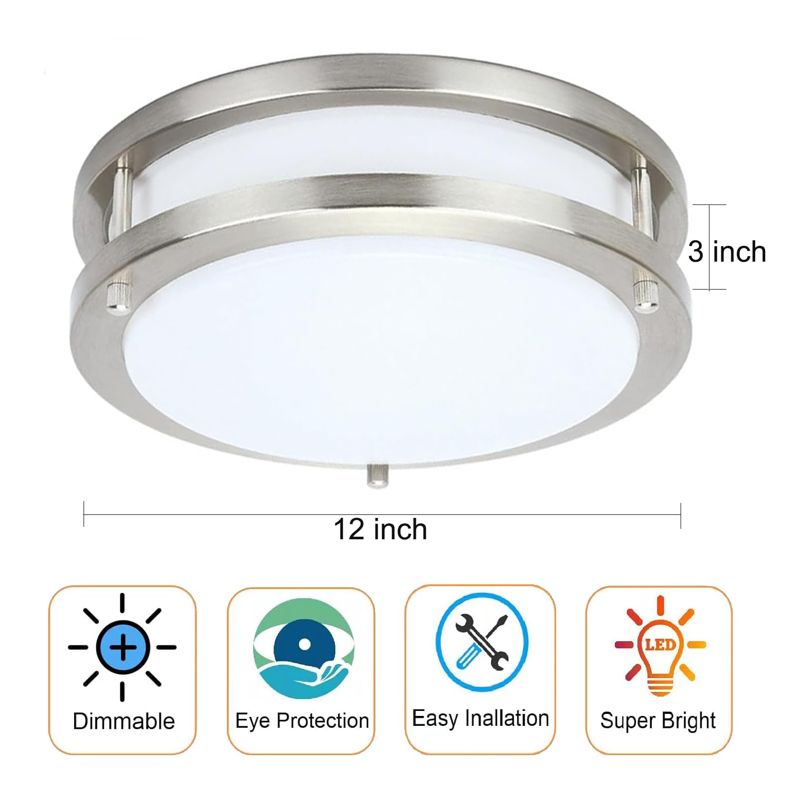Drosbey 36W LED Ceiling Light Fixture, 13in Flush Mount Light Fixture, Ceiling Lamp for Bedroom, Kitchen, Bathroom, Hallway, Stairwell, Super Bright 3200 Lumens, 5000K Daylight White