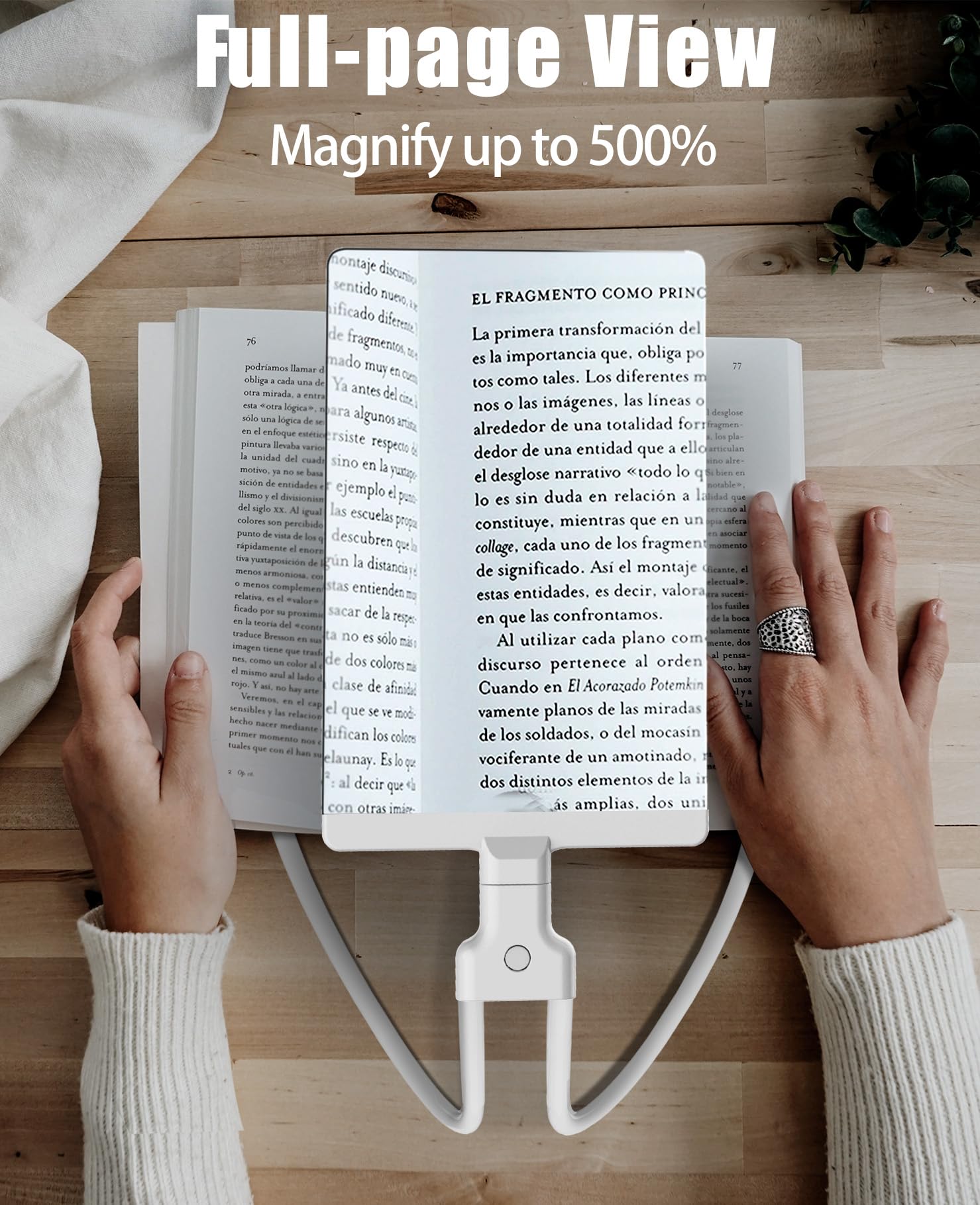 Magnifier for Reading 2x-3x Hands Free Magnifying Glass Neckwear Rectangular Full Page View, for Seniors, Men and Women, Magnifying Lens for Sewing, Cross Stitch, Needlepoint, Jewelry, Coins(White)