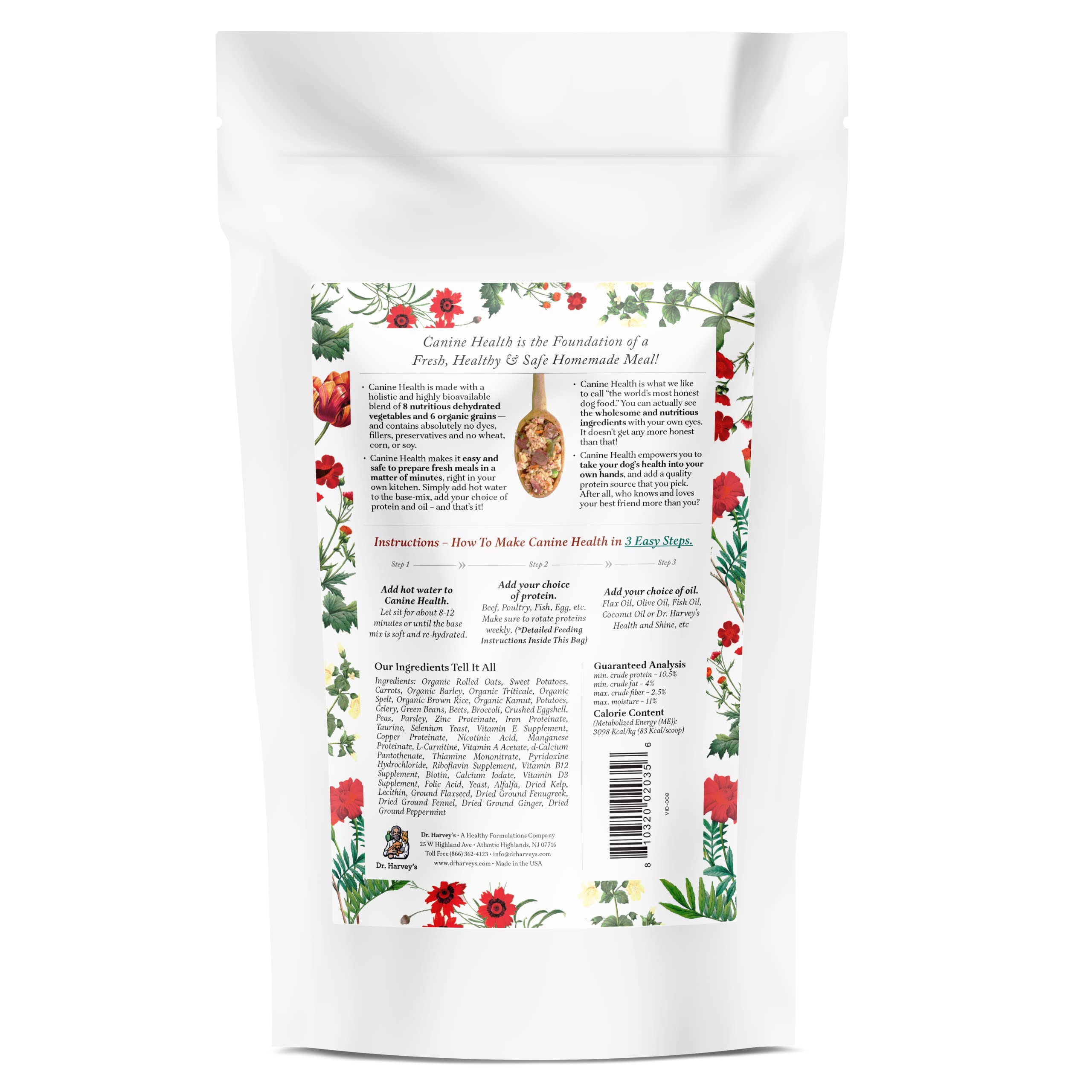 Dr. Harvey's Canine Health Miracle Dog Food, Human Grade Dehydrated Base Mix for Dogs with Organic Whole Grains and Vegetables (Trial Size 6.5 Oz)