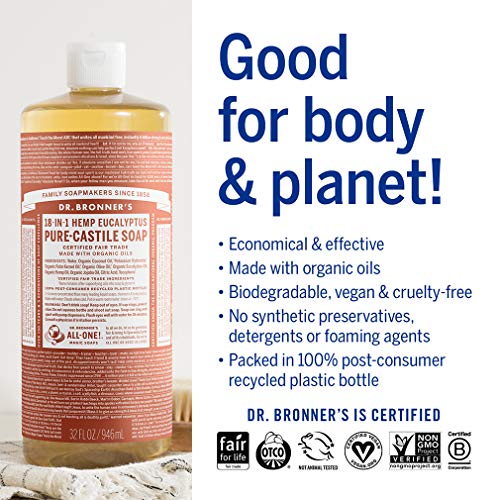Dr. Bronner's - Pure-Castile Liquid Soap Variety Pack - Citrus, Tea Tree, Rose, & Eucalyptus, Made with Organic Oils, 18-in-1 Uses: Face, Body, Hair, Laundry, Pets & Dishes (8oz, 4-Pack)