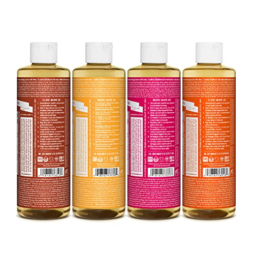 Dr. Bronner's - Pure-Castile Liquid Soap Variety Pack - Citrus, Tea Tree, Rose, & Eucalyptus, Made with Organic Oils, 18-in-1 Uses: Face, Body, Hair, Laundry, Pets & Dishes (8oz, 4-Pack)