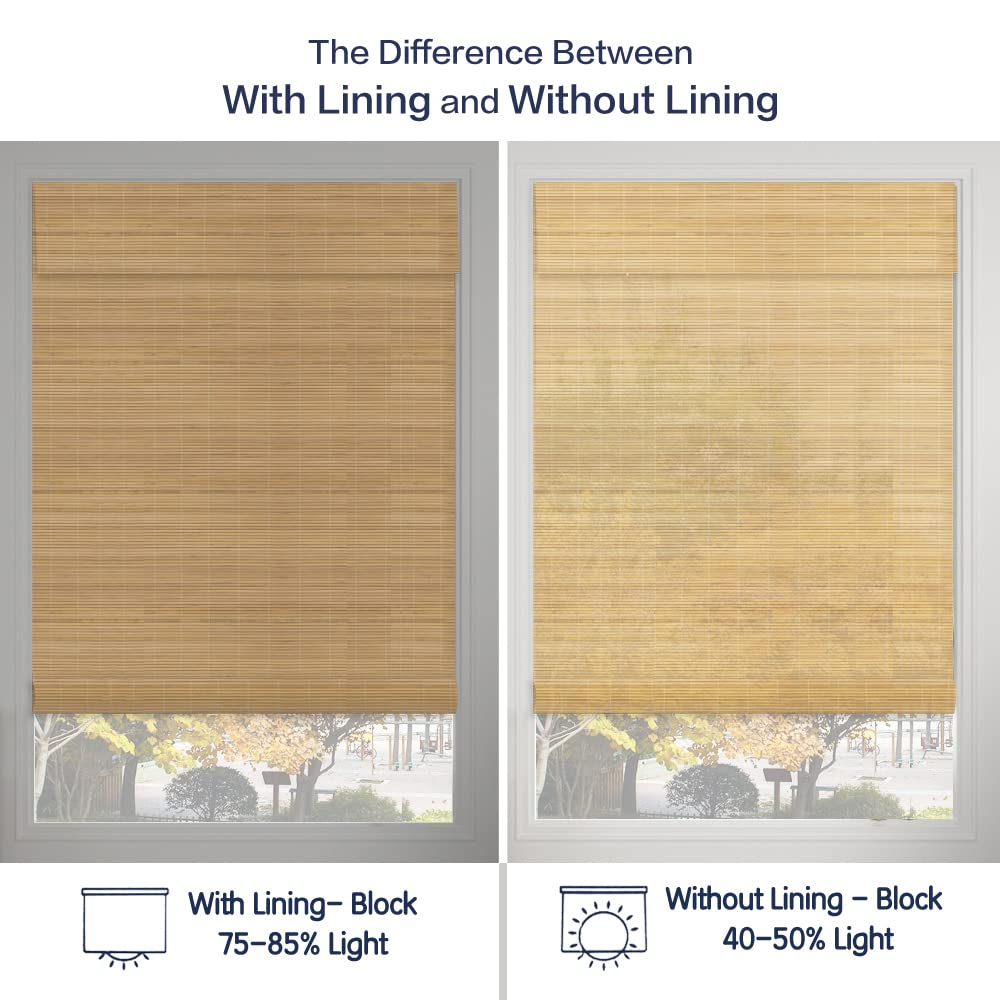 LANTIME Wood Window Roman Shades, Lined Blackout Bamboo Roman Shades Blinds, Easy Installation for Home and Garden, Pattern 6
