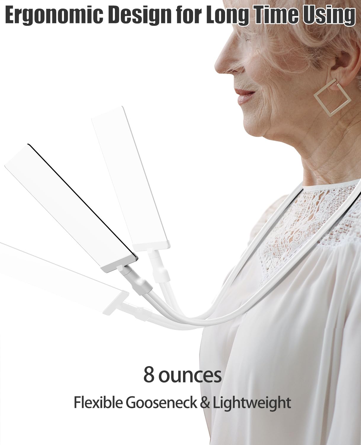 Magnifier for Reading 2x-3x Hands Free Magnifying Glass Neckwear Rectangular Full Page View, for Seniors, Men and Women, Magnifying Lens for Sewing, Cross Stitch, Needlepoint, Jewelry, Coins(White)