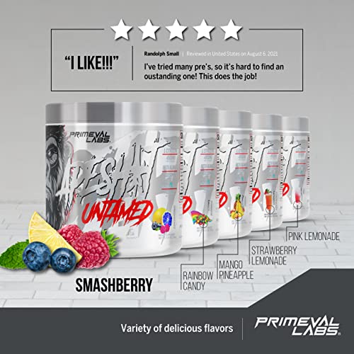 Primeval Labs Ape Untamed Pre Workout Energy Drink Powder, 40 Servings Smashberry | Max Support for Pumps & Focus | Increased Performance | Nitric Oxide Production with L-Citrulline, Beta Alanine