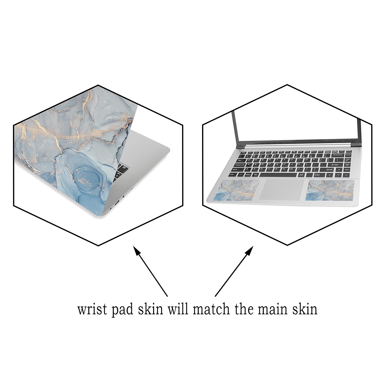 ArtSo Laptop Skin Sticker Decal, 12" 13" 13.3" 14" 15" 15.4" 15.6 inch Laptop Universal Netbook PC Notebook Vinyl Reusable Skin Sticker Cover Art Case Protector Personalized,Blue Grey Marble