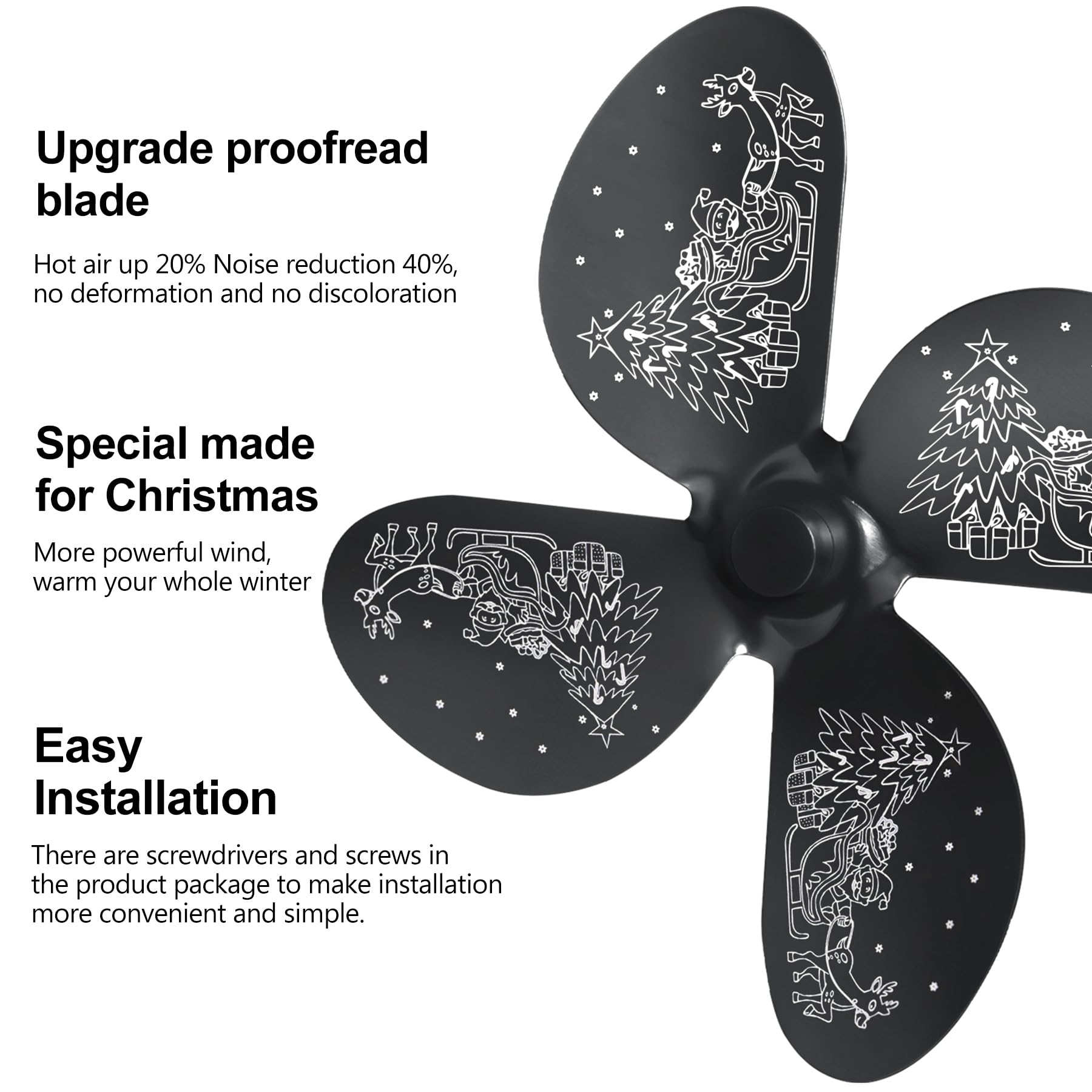 CONBOLA Heat Powered Wood Stove Fan Blade,Replacable Fireplace Fan Blades,Made of Aluminum Material Increases 80% More Warm Air Efficient Heat Distribution,Silent Operation .(TREE)