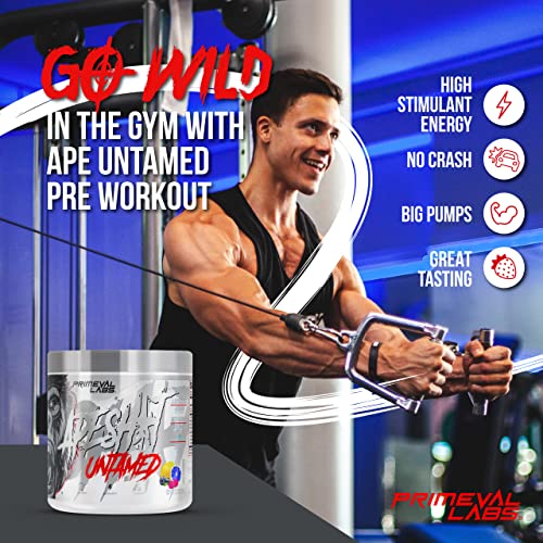 Primeval Labs Ape Untamed Pre Workout Energy Drink Powder, 40 Servings Smashberry | Max Support for Pumps & Focus | Increased Performance | Nitric Oxide Production with L-Citrulline, Beta Alanine