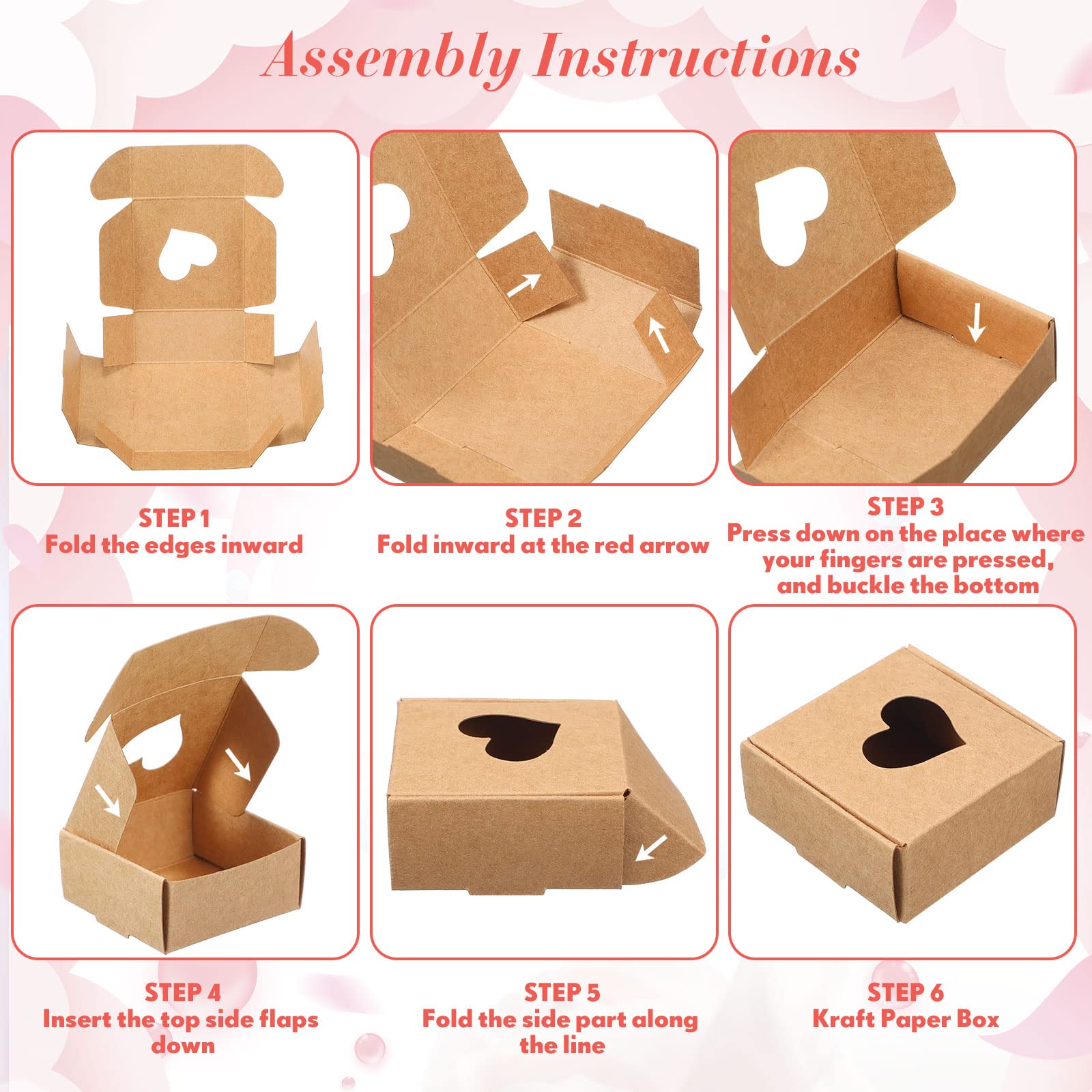 Zonon 36 Pieces Valentine's Day Mini Heart Shaped Present Box Kraft Paper Box with Heart Shaped Window Chocolate Candy Present Box 2.5 x 2.5 x 1.2 Inch