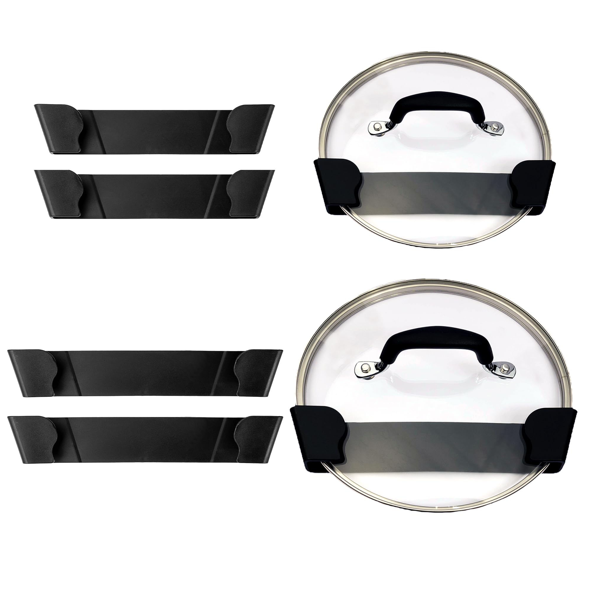 Pot Lid Organizer for Cabinet Door - Pan Lid Holder Cabinet Door - 6" & 9" Pot Lid Holder Wall Mount - Plastic Peel & Stick Cabinet Door Pan Lid Organizer - Lid Holder for Cabinet Door - 6 Pack