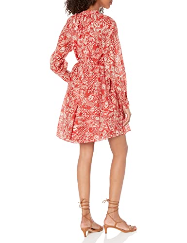 Rebecca Taylor Women's Long Sleeve Shirt Dress, Labyrinth Print Red Clay Combo, Small