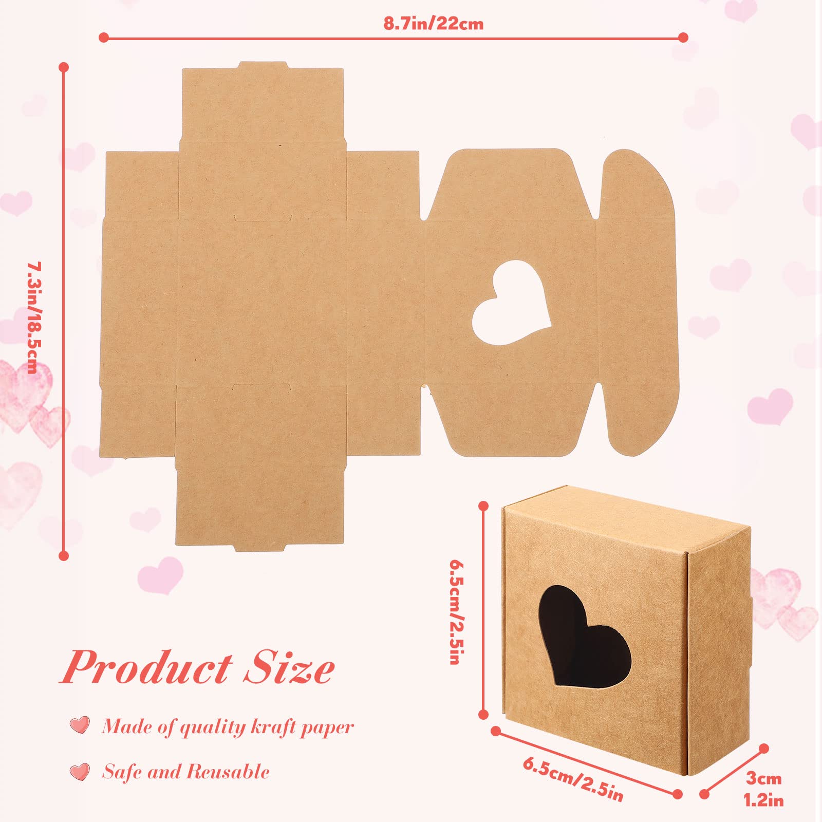 Zonon 36 Pieces Valentine's Day Mini Heart Shaped Present Box Kraft Paper Box with Heart Shaped Window Chocolate Candy Present Box 2.5 x 2.5 x 1.2 Inch