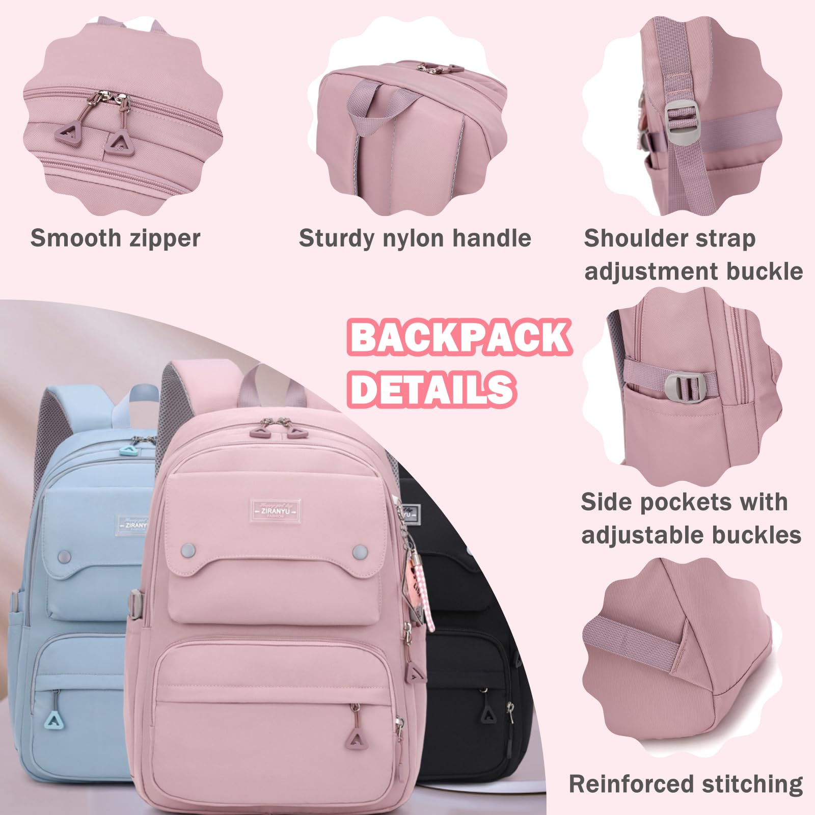 Girls Large-capacity Backpack Middle Elementary School Casual Bookbag Kids Outdoor Travel bag Solid Color Daypack for Teens