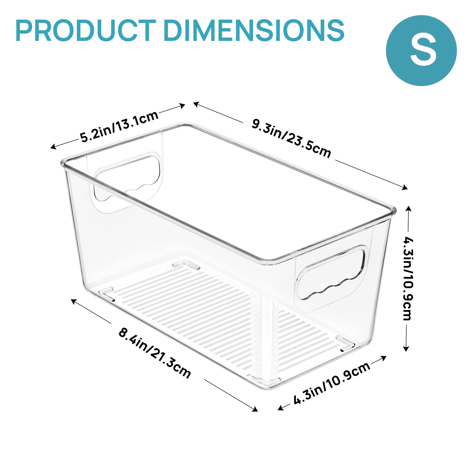 Vtopmart Clear Plastic Pantry Organizer Bins, 6 PCS Food Storage Bins with Handle for Refrigerator, Fridge, Cabinet, Kitchen, Countertops, Cupboard, Freezer Organization and Storage, BPA Free, Small