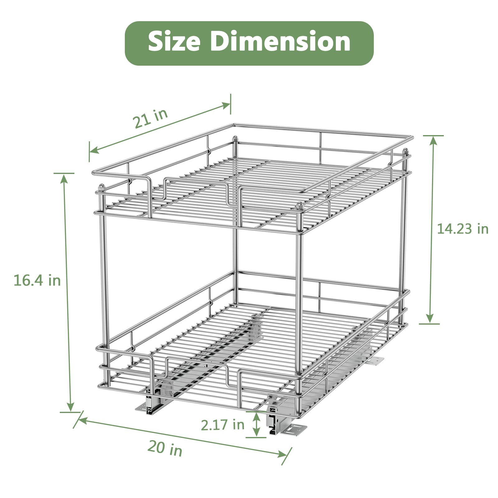 ROOMTEC Pull Out Cabinet Organizer 20" W x 21" D, Kitchen Cabinet Organizer and Storage 2-Tier Cabinet Pull Out Shelves Under Cabinet Storage for Kitchen Chrome