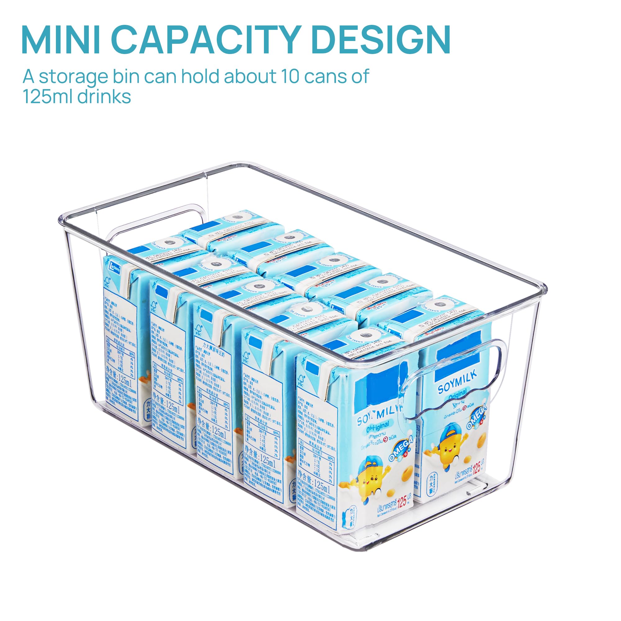 Vtopmart Clear Plastic Pantry Organizer Bins, 6 PCS Food Storage Bins with Handle for Refrigerator, Fridge, Cabinet, Kitchen, Countertops, Cupboard, Freezer Organization and Storage, BPA Free, Small