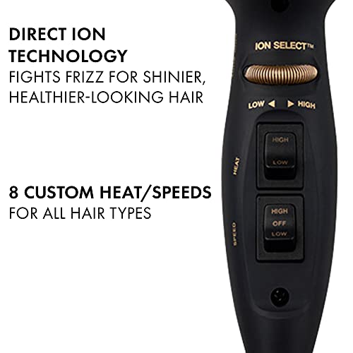 Hot Tools Pro Artist Black Gold 2100 Turbo Ceramic + Ionic Hair Dryer | Fast Dry, Lightweight