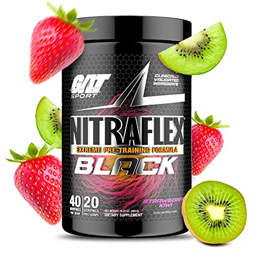 GAT Sport Nitraflex Black, Extreme Pre-Training Formula, 40 Servings (Strawberry Kiwi)
