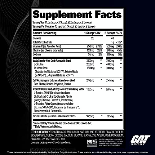 GAT Sport Nitraflex Black, Extreme Pre-Training Formula, 40 Servings (Strawberry Kiwi)