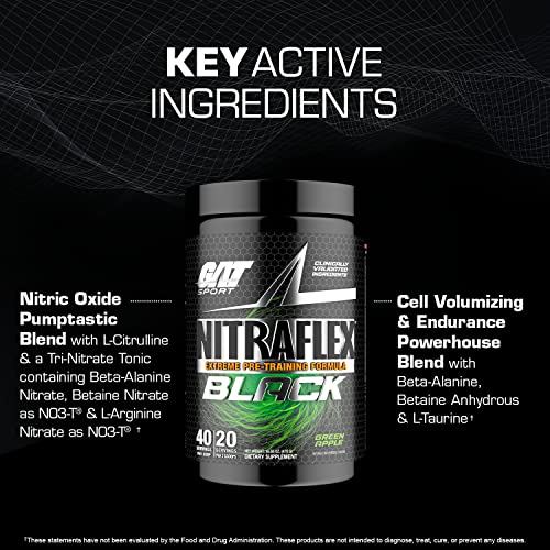 GAT Sport Nitraflex Black, Extreme Pre-Training Formula, 40 Servings (Strawberry Kiwi)