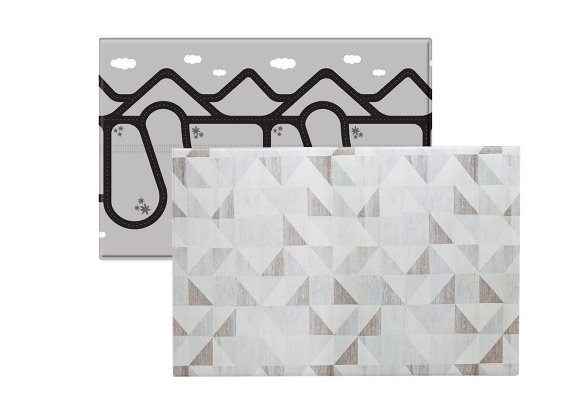 Ruggish Lulu Play Rug 4.8 x 7.0 ft - Soft Cushion Reversible Baby Kids Playmat + Interactive Play Map + Waterproof (Beige, Neutral Grey Tones)