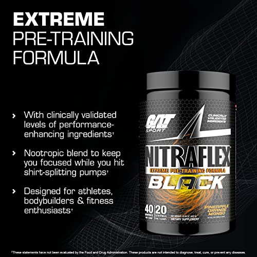 GAT Sport Nitraflex Black, Extreme Pre-Training Formula, 40 Servings (Strawberry Kiwi)