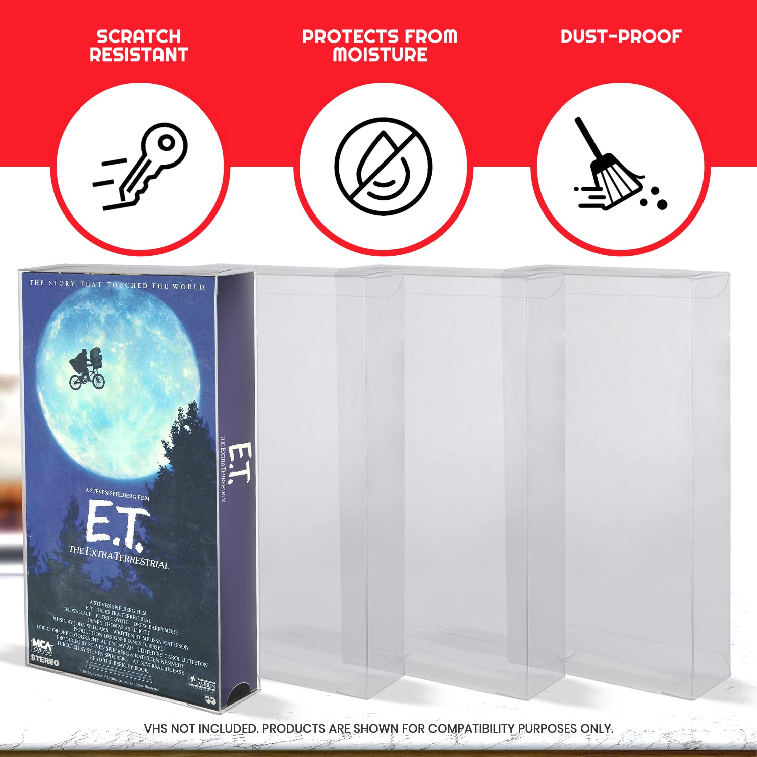 EVORETRO VHS Cassette Tape Plastic Protective Case - [25 Pack] - Clear Archival Grade Material, Display Your Favorite Retro Movies Collection Like Star Wars, Disney Classics, Jurassic Park and More
