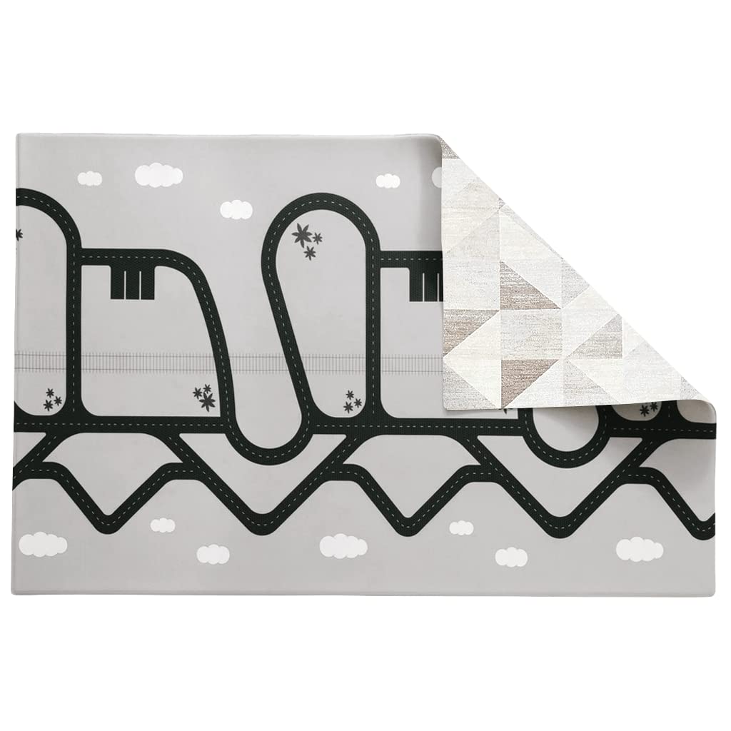 Ruggish Lulu Play Rug 4.8 x 7.0 ft - Soft Cushion Reversible Baby Kids Playmat + Interactive Play Map + Waterproof (Beige, Neutral Grey Tones)