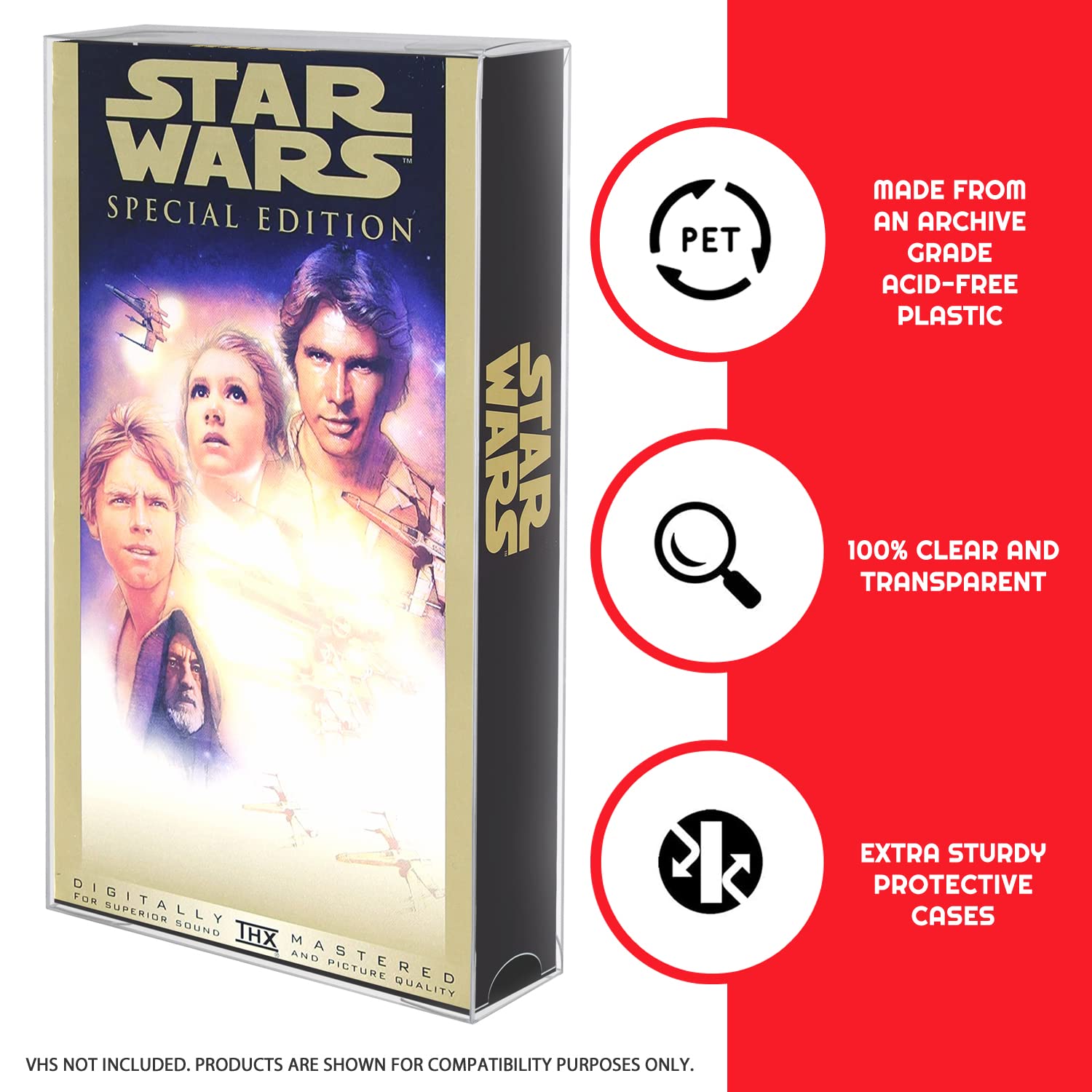 EVORETRO VHS Cassette Tape Plastic Protective Case - [25 Pack] - Clear Archival Grade Material, Display Your Favorite Retro Movies Collection Like Star Wars, Disney Classics, Jurassic Park and More