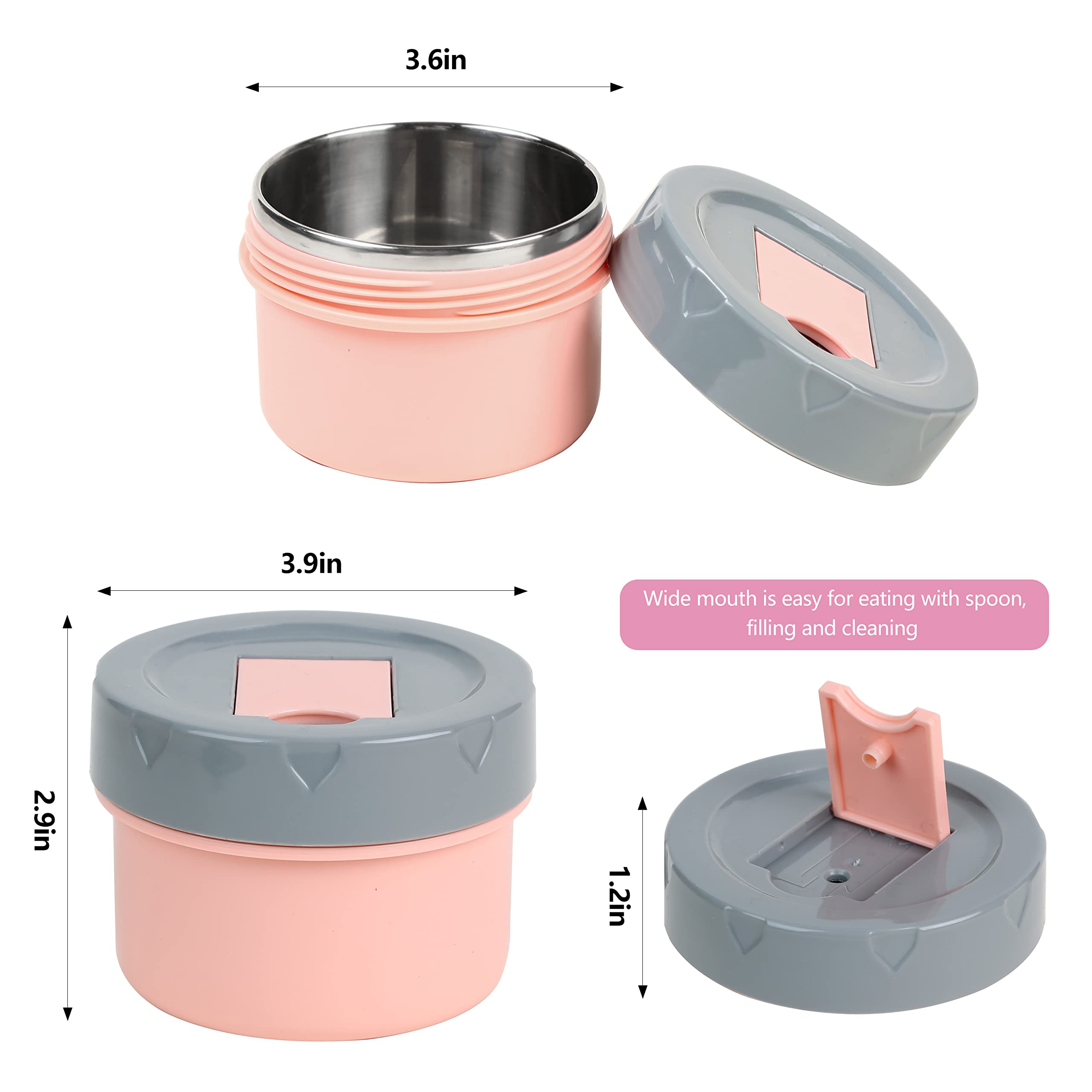 10oz Soup Thermos Wide Mouth Vacuum Insulated Food Jar Stainless Fruit Snack Container Jar Thermos for Hot Food Rounds Leak Proof for School, Office (Pink)