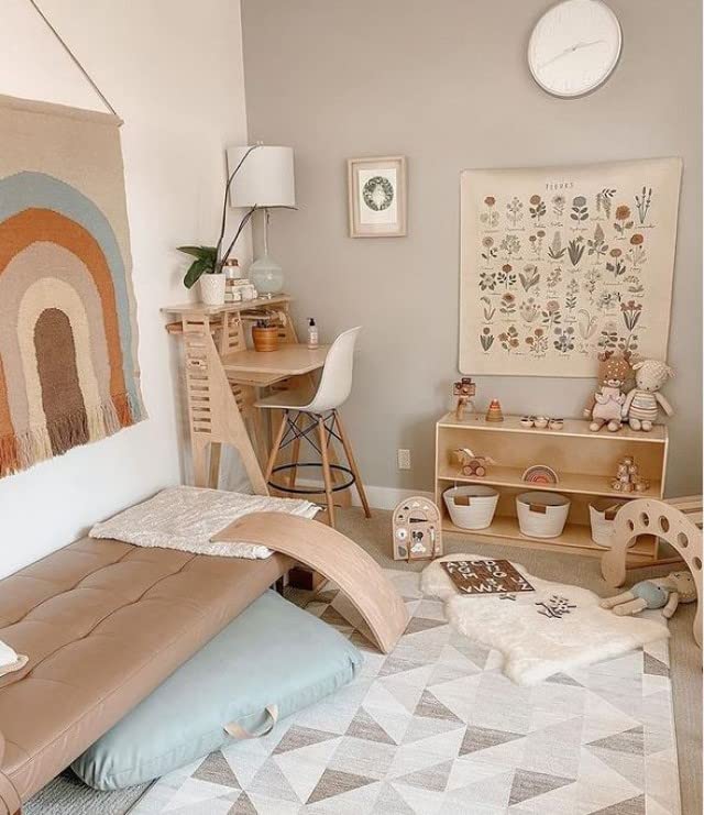 Ruggish Lulu Play Rug 4.8 x 7.0 ft - Soft Cushion Reversible Baby Kids Playmat + Interactive Play Map + Waterproof (Beige, Neutral Grey Tones)