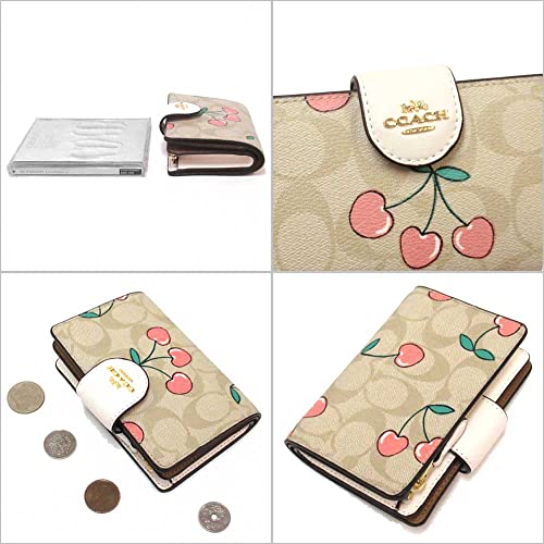 COACH Medium Corner Zip Wallet In Signature Canvas With Heart Cherry Print Style No. CF401