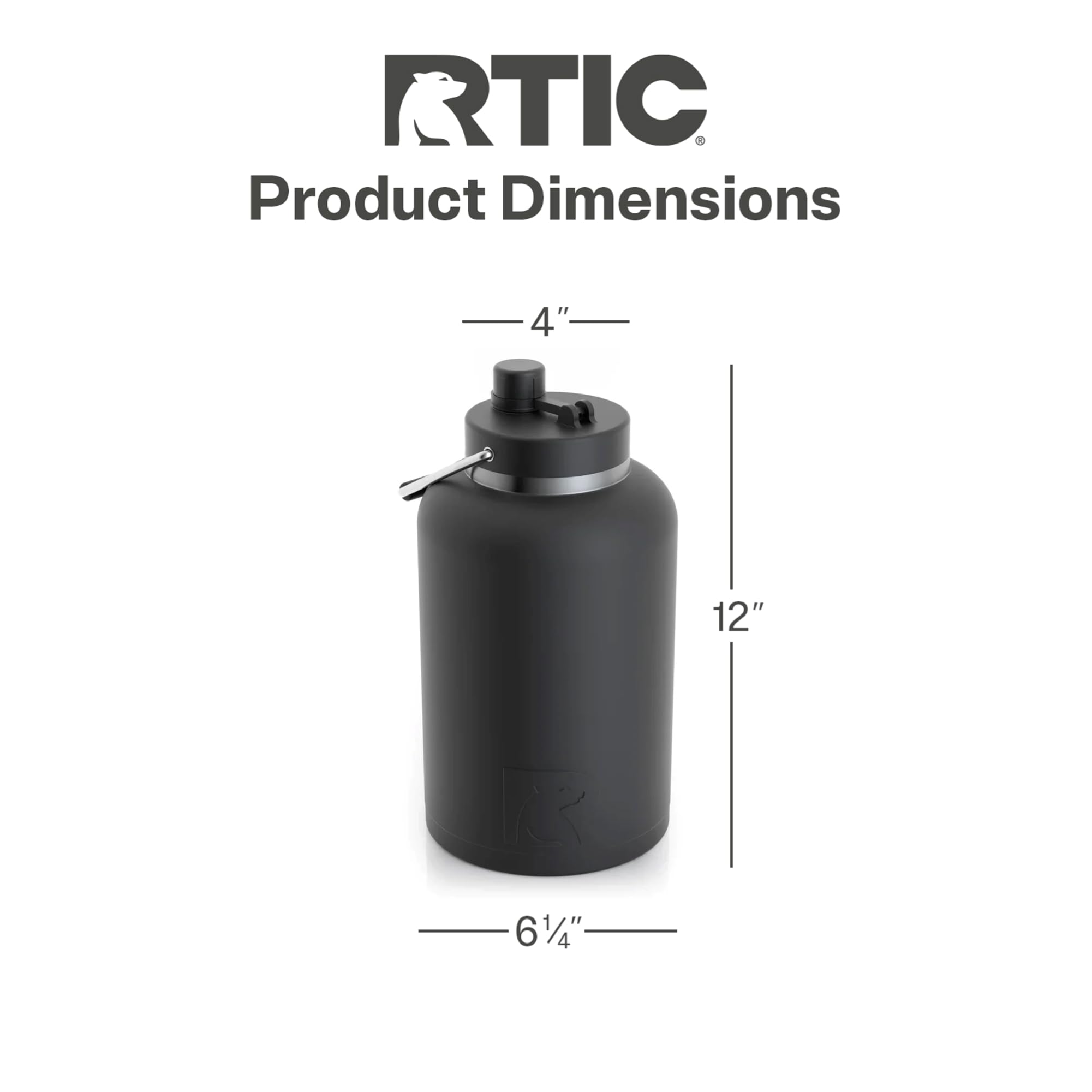 RTIC Jug with Handle, One Gallon, Black Matte, Large Double Vacuum Insulated Water Bottle, Stainless Steel Thermos for Hot & Cold Drinks, Sweat Proof, Great for Travel, Hiking & Camping