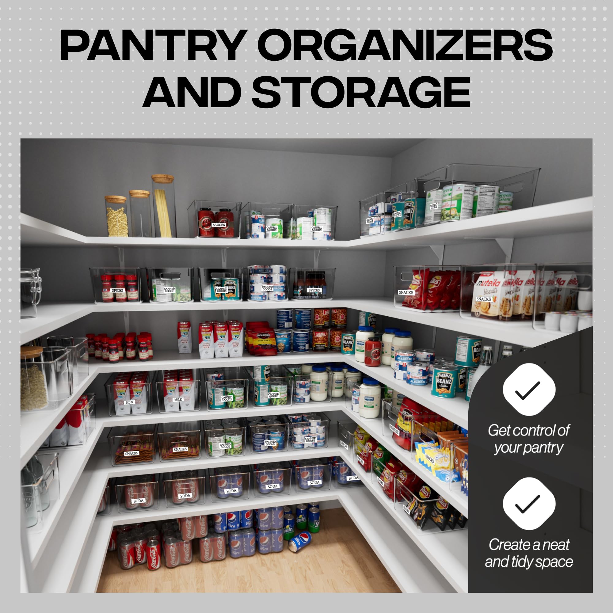 ClearSpace Clear Plastic Storage Bins β Pantry Organizers & Storage Containers, Cabinet Organizer - Home Organization Must Haves for Kitchen, Laundry Room, Office, Closet, Garage & Freezer