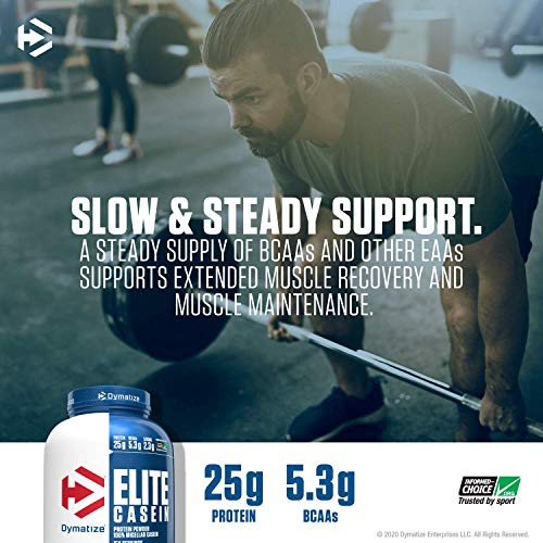 Dymatize Elite Casein Protein Powder, Slow Absorbing with Muscle Building Amino Acids, 100% Micellar Casein, 25 g Protein, 5.4 g BCAAs & 2.3 g Leucine, Helps Overnight Recovery, Cinnamon Bun, 64 Oz