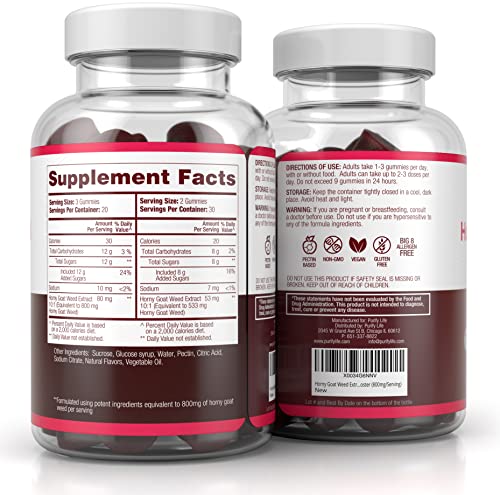 Potent Horny Goat Weed Gummies (60ct 800mg) Horny Goat Weed for Men & Women Epimedium Extract for Natural Energy Boost, Performance, Stamina, Drive - Natural Grapefruit Flavor [Upgraded Gummies]