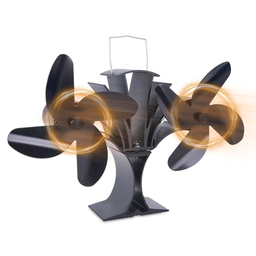 KIAADSY Dual Motors 8-Blade Wood Stove Fan,Heat Powered Stove Top Fan for Heater/Wood/Pellet/Log Burner/Fireplace, Upgrade Cocoon Fan, Efficiently Circulate Warm Air(with Bracket)