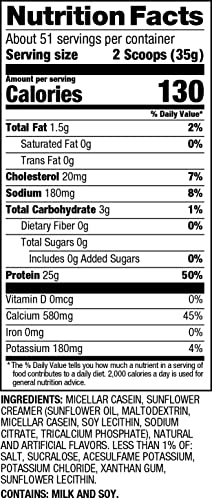 Dymatize Elite Casein Protein Powder, Slow Absorbing with Muscle Building Amino Acids, 100% Micellar Casein, 25 g Protein, 5.4 g BCAAs & 2.3 g Leucine, Helps Overnight Recovery, Cinnamon Bun, 64 Oz