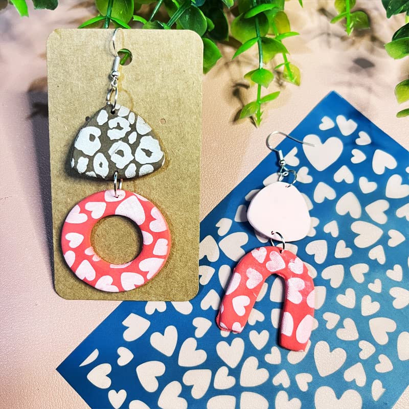 Silk Screen Stencils for Polymer Clay, Reusable Silk Screen Stencils for Printing on Jewelry Clay Earrings Decoration, Geometric Patterns Polymer Clay Silk Screen Stencils for Cup Plate DIY Decor