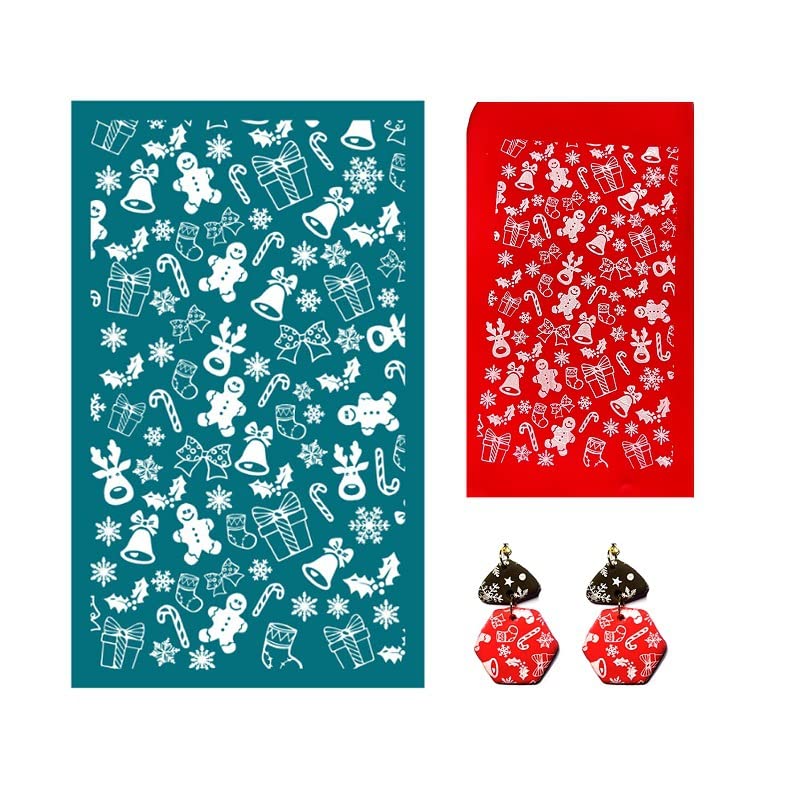 Silk Screen Stencils for Polymer Clay, Reusable Silk Screen Stencils for Printing on Jewelry Clay Earrings Decoration, Geometric Patterns Polymer Clay Silk Screen Stencils for Cup Plate DIY Decor