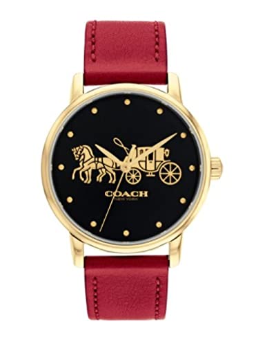 Coach Grand Black Dial Carriage Design Red Leather Strap Womens Watch 14503848