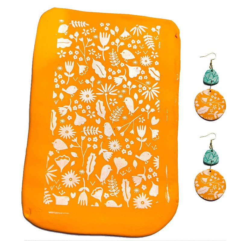 Silk Screen Stencils for Polymer Clay, Reusable Silk Screen Stencils for Printing on Jewelry Clay Earrings Decoration, Geometric Patterns Polymer Clay Silk Screen Stencils for Cup Plate DIY Decor