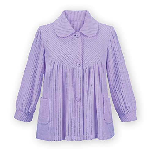 Collections Etc Women's Soft Fleece Full-Button Front Bed Jacket with Pockets Lavender Small